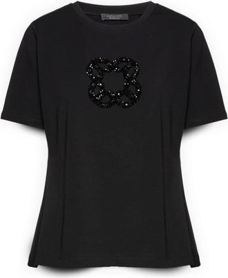 Elena Miro Femme, Tops, Noir, Taille: 40 FR T-shirt avec broderie Monogramme