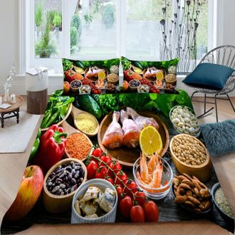 Generic Bettw&auml;sche 135x200 Fitness-Mahlzeit Bettbezug 135 x 200 Essen Bettw&auml;sche-Sets mit Rei&szlig;verschluss 3D Weiche Mikrofaser Kinderbettw&auml;sche mit 2 Kissenbez