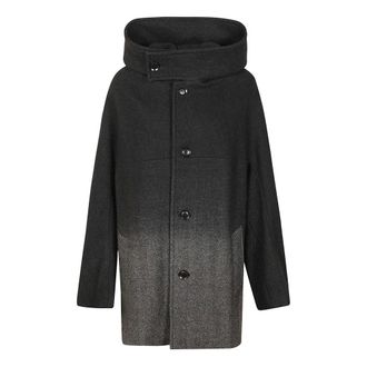 Yohji Yamamoto Femme, Manteaux, Noir, Taille: 40 FR Sweat à Capuche en Laine Noire avec Manche Kimono