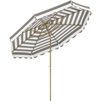 OUTSUNNY Parasol de jardin inclinable octogonal dim.2,7 x 2,4m manivelle m&eacute;tal effet bois tissu upf 50+ gris taupe blanc
