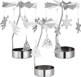 SOLUSTRE 3 St&uuml;cke Weihnachten Rotierenden Kerzenhalter Karussell Teelichthalter Engel Schneeflocke Figur Kerzenst&auml;nder Windlichthalter f&uuml;r Weihnachten Xmas Ess