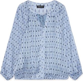 Fiorella Rubino Femme, Blouses et Chemises, Bleu, Taille: 52 FR Blouse en tissu lurex avec imprim&eacute;
