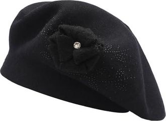 ZLYC B&eacute;ret fran&ccedil;ais pour Femme - B&eacute;ret dhiver d&eacute;cor&eacute; de Fleurs, Couleur : Noir, Taille Unique