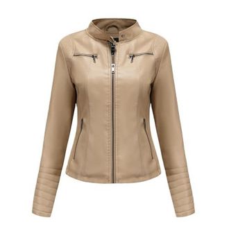 Generic Vestes en similicuir tendance pour femme, grande taille, vestes dhiver décontractées, couleur unie, vêtements dextérieur zippés, manteau chaud dautomn