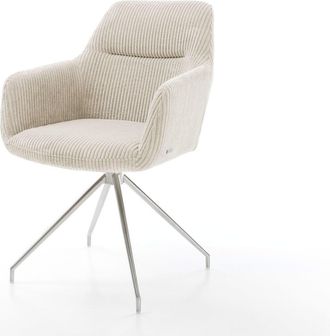 DELIFE Esszimmerstuhl Pejo-Flex Cord Beige Kreuzgestell konisch Edelstahl Taschenfederkern, Esszimmerst&uuml;hle