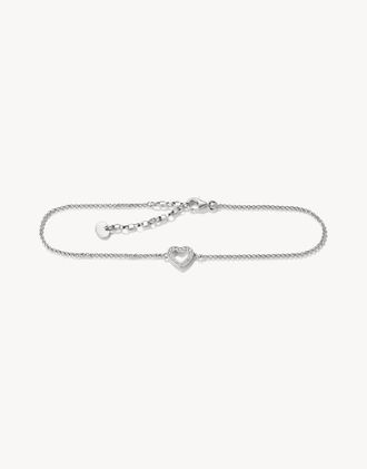 Thomas Sabo bracelet de cheville coeur avec zirconium blanc en argent, blanc-Argent&eacute;