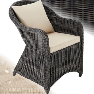 TecTake Rattan Stuhl, Garten Sessel, Outdoor Korbsessel mit Rücken- und Sitzkissen, Möbel wetterfest, Gartenmöbel, Balkonmöbel, Wintergarten - grau