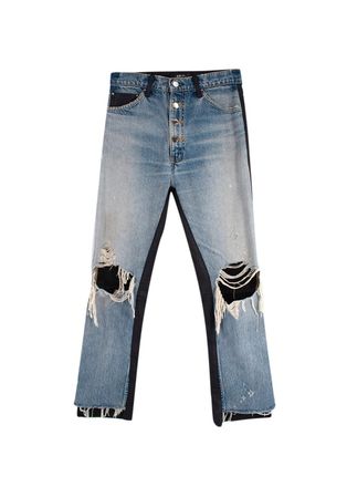 Amiri Combo Black Leather & Distressed Denim Jeans Size S