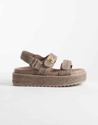 Steve Madden Bigmona - Sandalen aus naturfarbenem Bast mit flacher Plateausohle-Grau