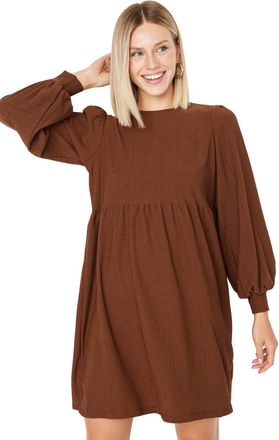 Trendyol Damen Mini Shift Relaxed Dress Kleid, Braun, 36