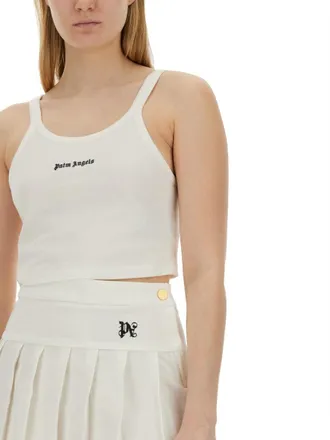 Palm Angels Logo-Print Cotton Tank Top - White