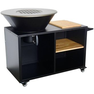 Sweeek Plancha-Feuerschale &Oslash;80cm, Servierwagen mit Stauraum
