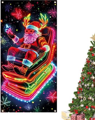 Generic Weihnachtsmann-Türabdeckung - Weihnachtsmann-Türbanner, Garagen-Hintergrunddekoration, 90 X 180 cm, UV-Fluoreszierende Weihnachtsdekoration, Garagento