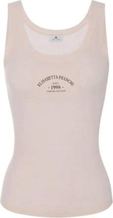 Elisabetta Franchi Femme, Tops, Beige, Taille: 42 FR Knit Top with Logo