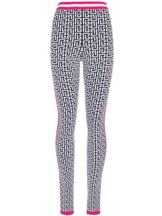 Balmain legging &agrave; motif monogramm&eacute; en jacquard - Blanc