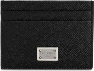 Dolce & Gabbana Homme, Accessoires, Noir, Taille: ONE Size Porte-cartes en cuir de veau avec plaque de la marque