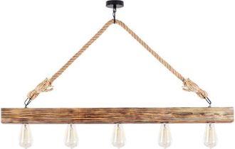 OZAIA Ozaia - Lustre Long en Bois &agrave; 5 Lampes, 100x7 cm, Hauteur 53 cm, Pour Salon &Eacute;tendu ou Entr&eacute;e