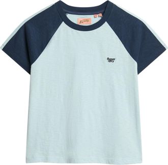 Superdry Damen Essential Retro T-Shirt mit Logo Winter Himmelblau/Kr&auml;ftiges Marineblau 42
