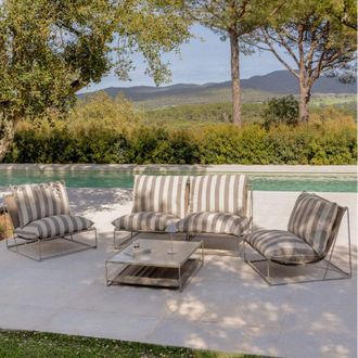 Sklum Sklum - Ensemble de jardin Amaro avec canap&eacute; modulable 2 pi&egrave;ces, 2 fauteuils et table dappoint convertible Tapioca Beige - Brun Moka