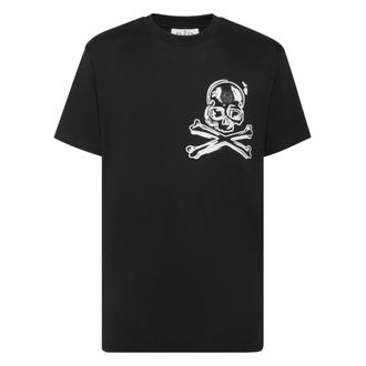 Philipp Plein Homme, Tops, Noir, Taille: 2XL T-Shirt Round Neck Skull