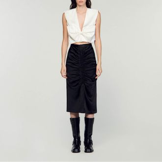 Sandro Jupe midi satin&eacute;e