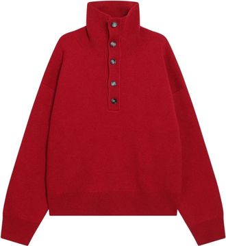 Ami Pull &agrave; col haut boutonn&eacute; - Homme - Pulls - Rouge - Taille: S