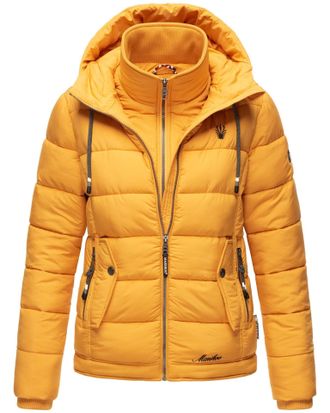 Marikoo Damen Steppjacke leicht gef&uuml;ttert Winterjacke mit Kapuze B940 [B940-Taisaa-Pri-Gelb-Gr.S]