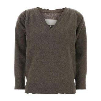 Maison Margiela Lived-In Strick-Pullover mit V-Ausschnitt - - Knitwear - Damen - Braun - M