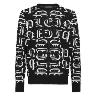 Philipp Plein Pullover Round Neck LS Gothic Plein - - Knitwear - Herren - Schwarzk - 2XL