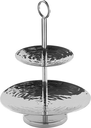 Fink TOBAGO 2er Etagere aus gehämmertem Edelstahl in der Farbe Silber, Durchmesser: 24cm, Höhe: 39cm, 155485