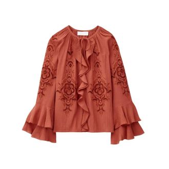 BA&SH Femme, Blouses et Chemises, Brun, Taille: 42 FR Blouse Omar Volant&eacute;e