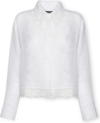 Elena Miro Femme, Blouses et Chemises, Blanc, Taille: 42 FR Chemise en Ramie avec Appliqu&eacute; de Dentelle