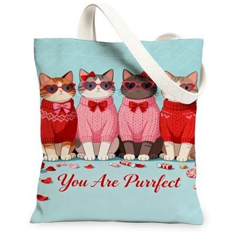 Generic Sacs fourre-tout en toile motif chat mignon, adorable motif f&eacute;lin, sacs d&eacute;picerie r&eacute;utilisables, confortables, vintage, l&eacute;gers, lavables, bleu, 13x15 