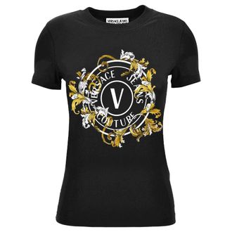 Versace Jeans Couture T-Shirt mit Print und schimmernden Applikationen - - Tops - Damen - Schwarzk - XS