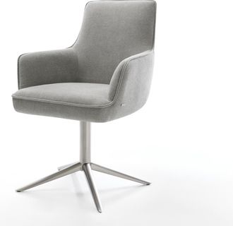 DELIFE Drehstuhl Heira-Flex mit Armlehnen Strukturstoff Soft Grau Fu&szlig;kreuz Edelstahl 360&deg; drehbar Wippfunktion Taschenfederkern, Esszimmerst&uuml;hle