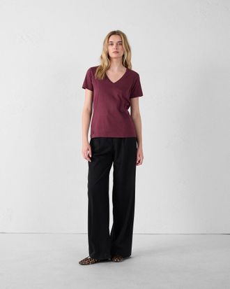 Jott T-Shirt col V Cerise noire Sofy - Taille S