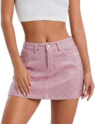 Generico Pantalon pour femme avec jupe courte brillante avec doublure dor&eacute;e, pour festival, carnaval, f&ecirc;te, Ros&eacute;, Large