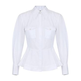 Elisabetta Franchi Femme, Blouses et Chemises, Blanc, Taille: 42 FR Chemise en popeline de coton avec volant