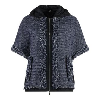 Moorer Boucl&eacute; Strick Kapuzenmantel - - Jackets - Damen - Blau - M