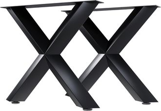 Clp 2er Set Tischbeine Stanton I Tischgestell in X-Form I Tischkufen aus pulverbeschichtetem Metall für Esstisch oder Wohnzimmertisch, Farbe:schwarz, Größ
