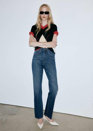 Mango Jean droit taille haute bleu fonc&eacute; - Femme - 32 - MANGO