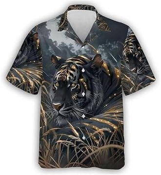 Keephen TangoDS Femmes Hommes Tigre Rugissant Chemises Hawaiiennes Cool Tigre Impression 3D Chemises Manches Courtes &Eacute;t&eacute; Chemise &agrave; Boutons Chemise Aloha