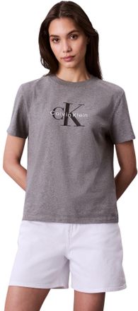 Calvin Klein Damen T-Shirt Kurzarm Hero Classic Monologo Tee mit Rundhalsausschnitt, Grau (B30 Grey Heather), M