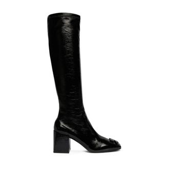 Courr&egrave;ges Femme, Chaussures, Noir, Taille: 39 EU Bottes noires en cuir jusquau genou avec talon bloc