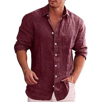 Generic Chemise en lin pour homme - Manches longues Revers - Chemise d&eacute;t&eacute; - Coupe ajust&eacute;e - Loisirs - Chemise d&eacute;t&eacute; ample - Sans repassage - Convient pour les 