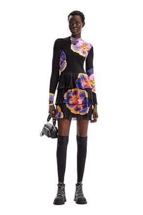 Desigual Robe en Tricot à Manches Longues pour Femme, Noir