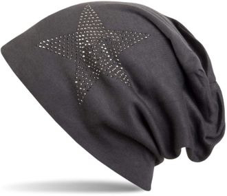 styleBREAKER Klassische Unisex Beanie M&uuml;tze mit Stern Strass Applikation, warm 04024023, Farbe:Anthrazit-Grau