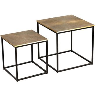 Altobuy XANDRA - Lot de 2 Tables Gigognes Effet Laiton Vielli