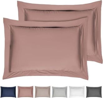 Sleepdown Kissenbezüge, 100 % Baumwollsatin, 2 Stück, Oxford-Kissenbezüge, antiallergisch, Fadenzahl 300, Luxus-Bettwäsche, 50 x 75 cm, Blush Pink