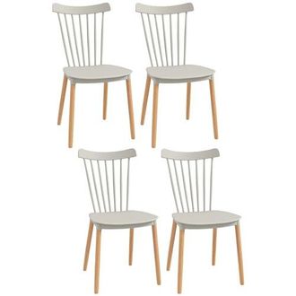 HOMCOM Lot de 4 chaises de Salle à Manger, chaises de Cuisine, Style scandinave, Dossier Haut, Assise en polypropylène, Pieds en hêtre, pour Salon, Chambre, 